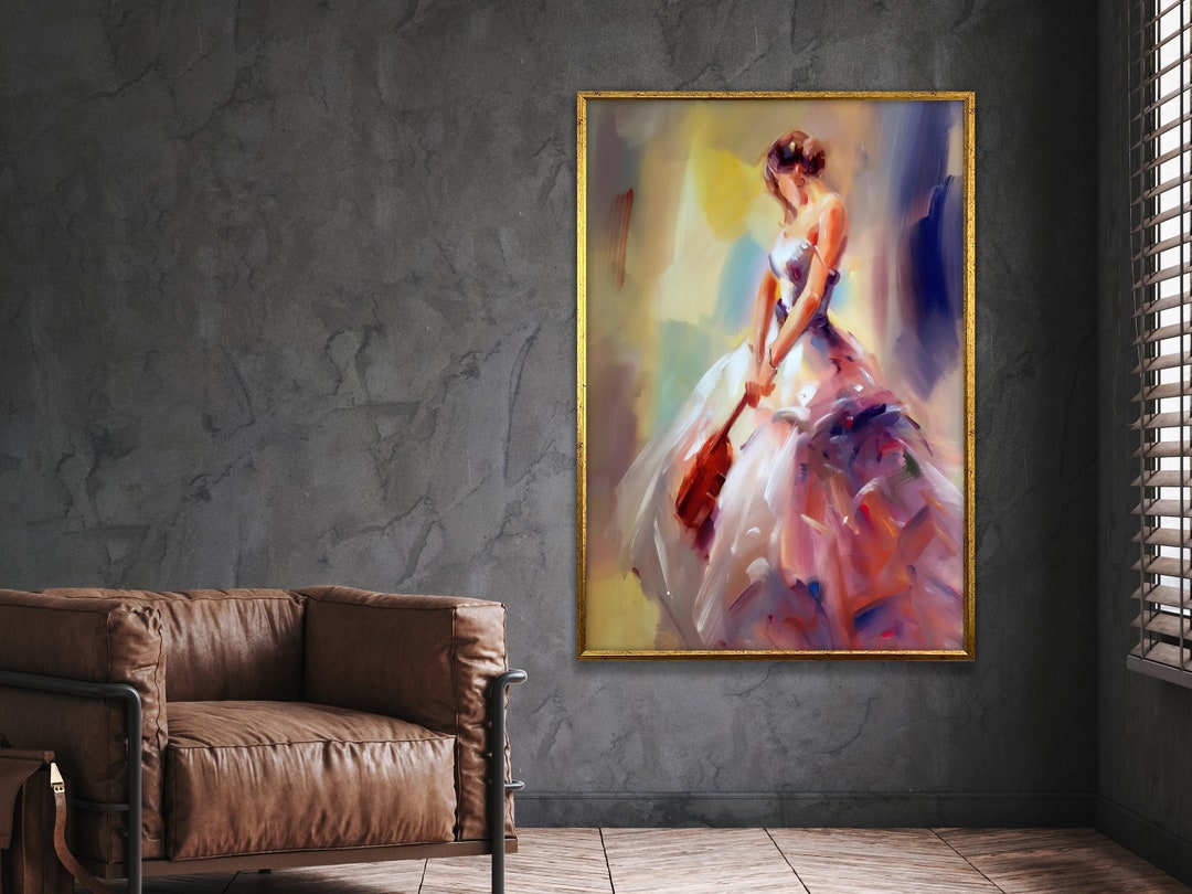 Girl Playing Violin Painting, Colorful Canvas Art, Dress Painting ...