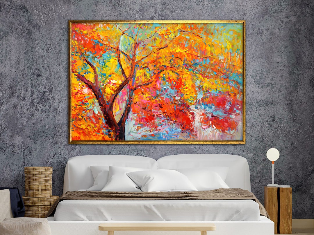 Autumn Tree Poster, Colorful Tree Canvas Print, Colorful Tree Landscape ...