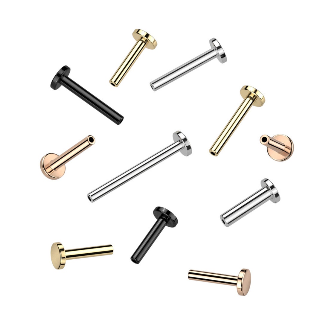 Titanium Threadless Labret Post, Push in Flat Back Stud Post in Gold ...