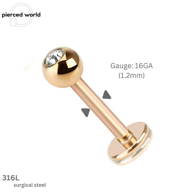 Labret Cartilage Stud Gauges 16GA Length 8mm Monroe - Etsy