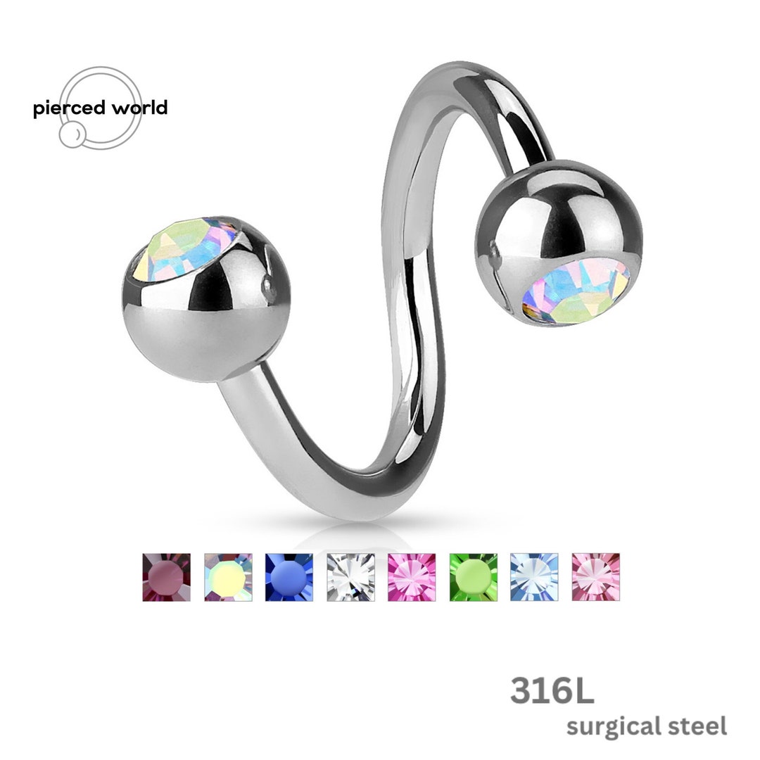 Twist Hoop Piercing With Bezel Set Cubic Zirconia Gemstones in Each ...