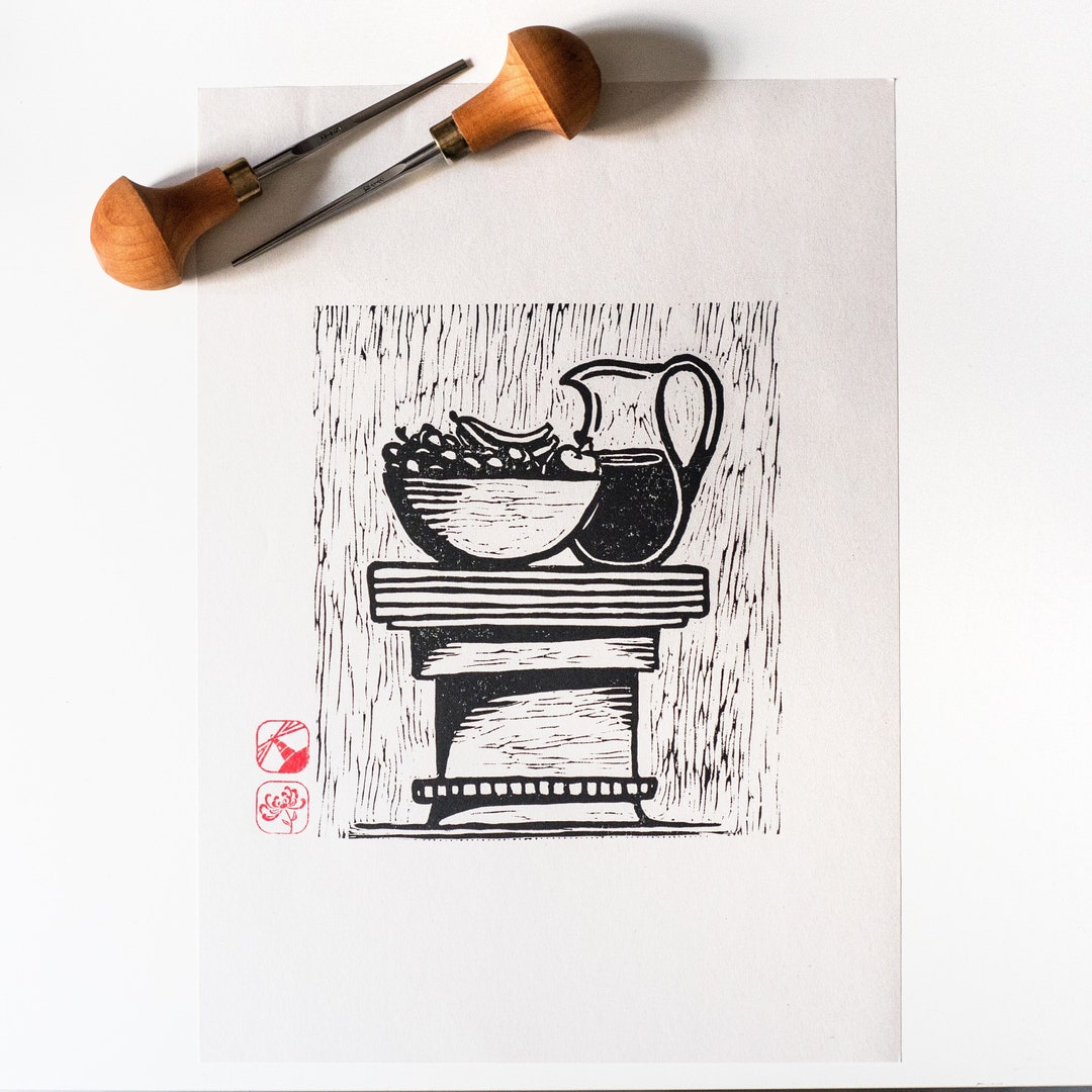 Still Life - Original Linocut Print - Etsy