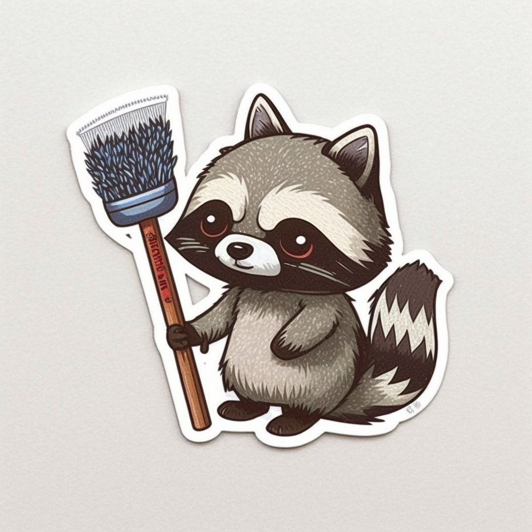 Sweet Sweeper: Our Adorable Raccoon With a Broom Sticker. - Etsy