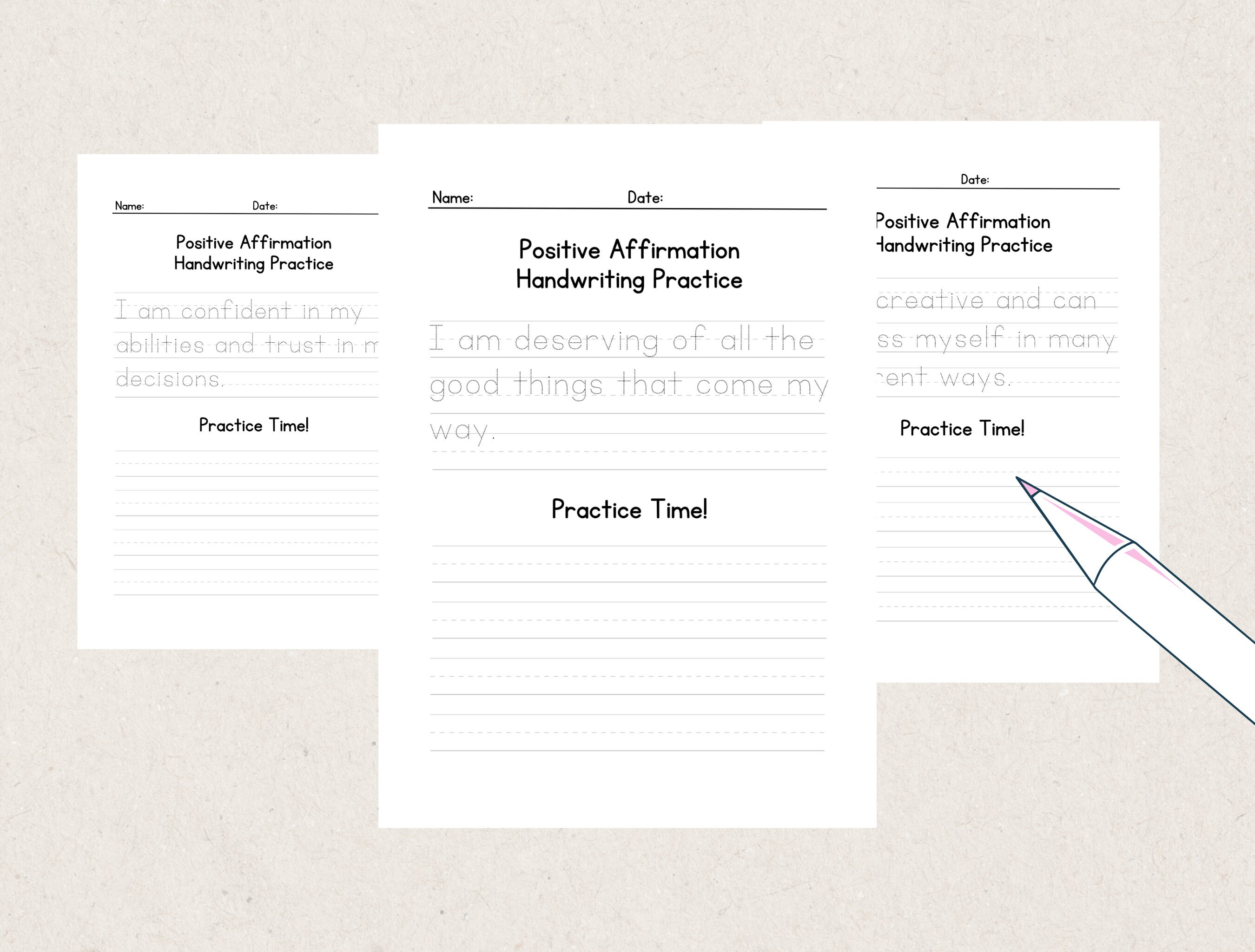 Positive Affirmation Handwriting Practice Worksheets, Handwriting ...
