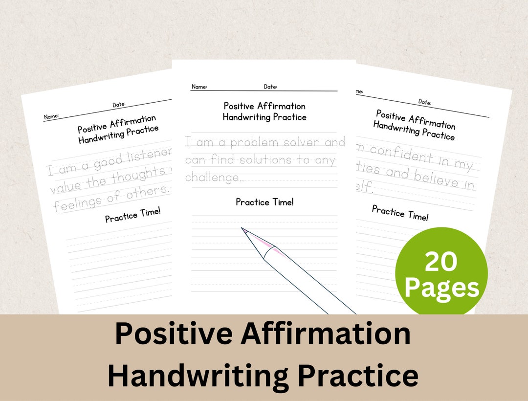 Positive Affirmation Handwriting Practice Worksheets, Handwriting ...