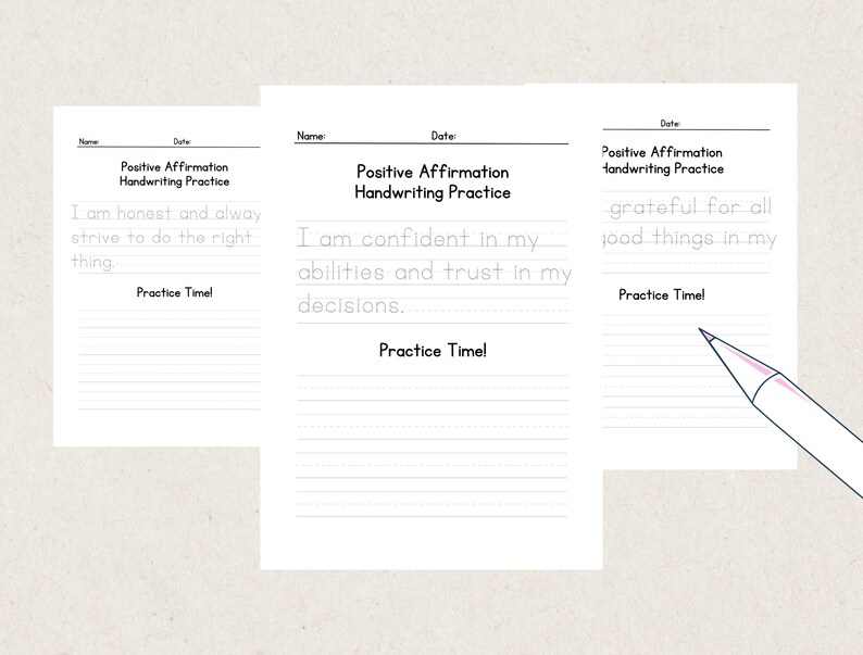 Positive Affirmation Handwriting Practice Worksheets, Handwriting ...
