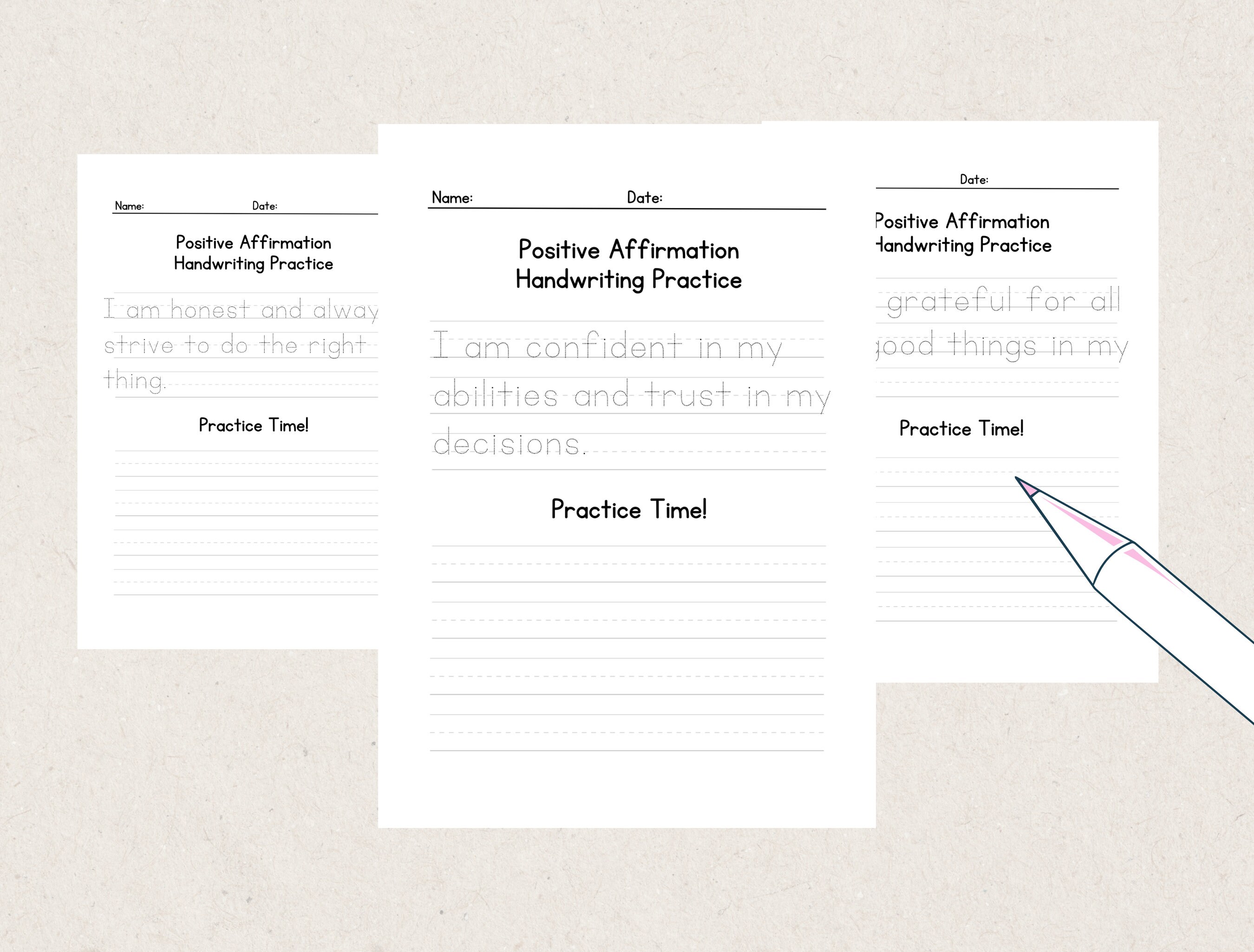 Positive Affirmation Handwriting Practice Worksheets, Handwriting ...