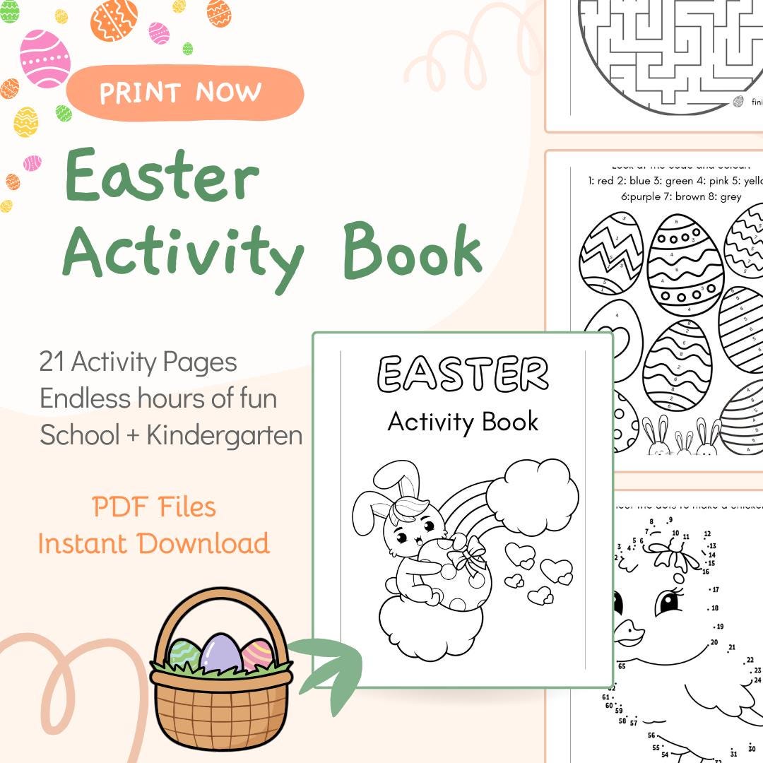 Easter Activity Book for Kids | Coloring, Mazes, Connect-the-dots ...