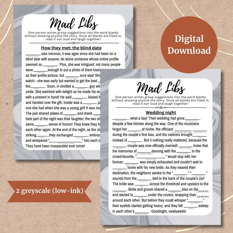 2 Game Bundle Printable Mad Libs Activity Sheets for Bridal Shower ...