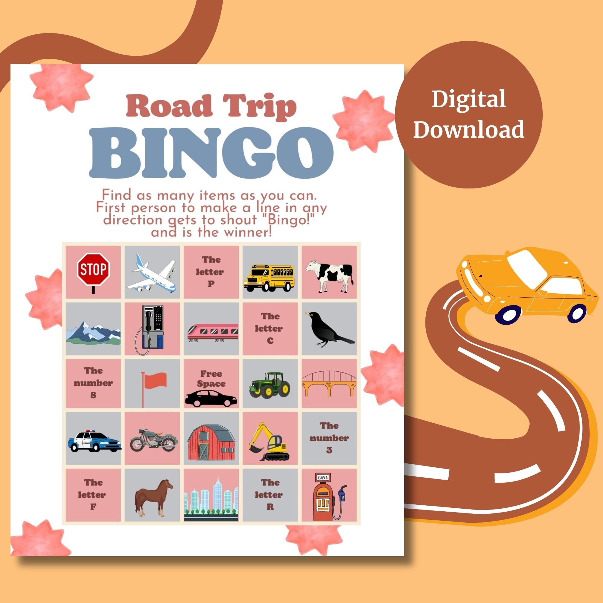Road Trip Bingo Printable Travel Game Activity for Kids and Adults on ...