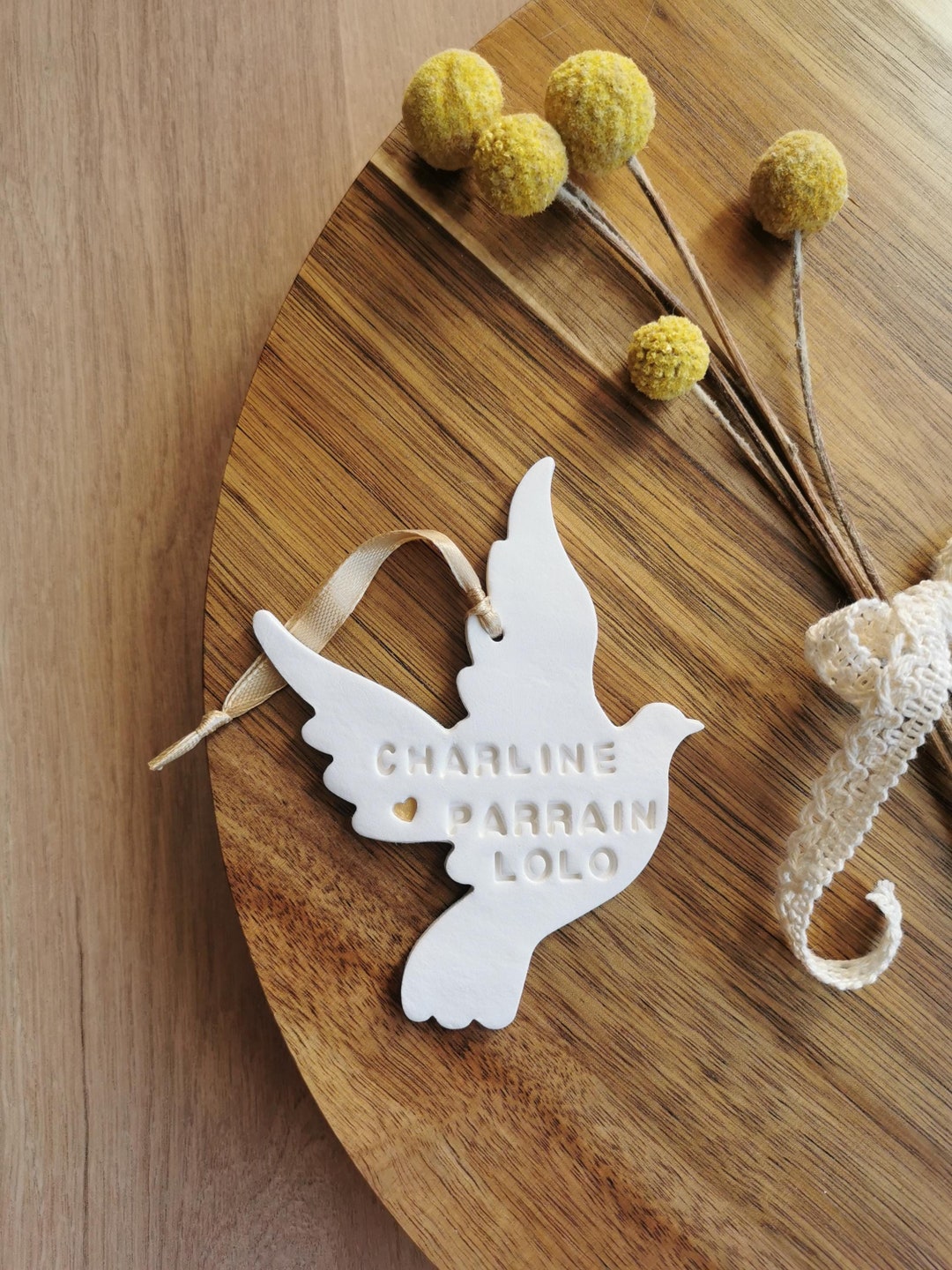 Bird Ornament - Personalized Dove Clay Decoration - First Name Clay ...