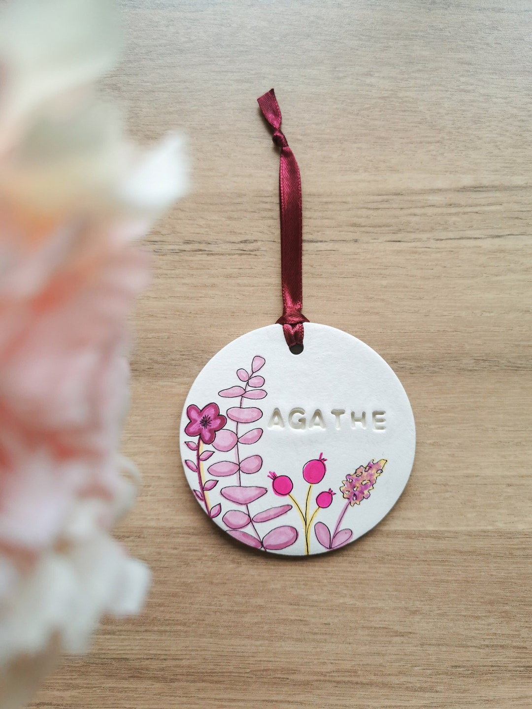 Flowery Clay Medallion - Personalized First Name Gift - Original ...