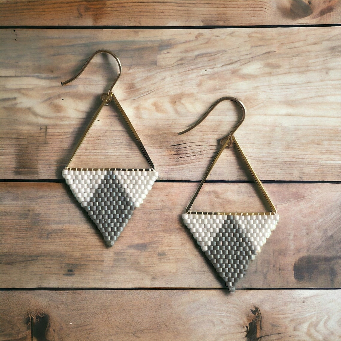 Triangle Beaded Earrings Handwoven Beaded Earrings Brick Stitch ...