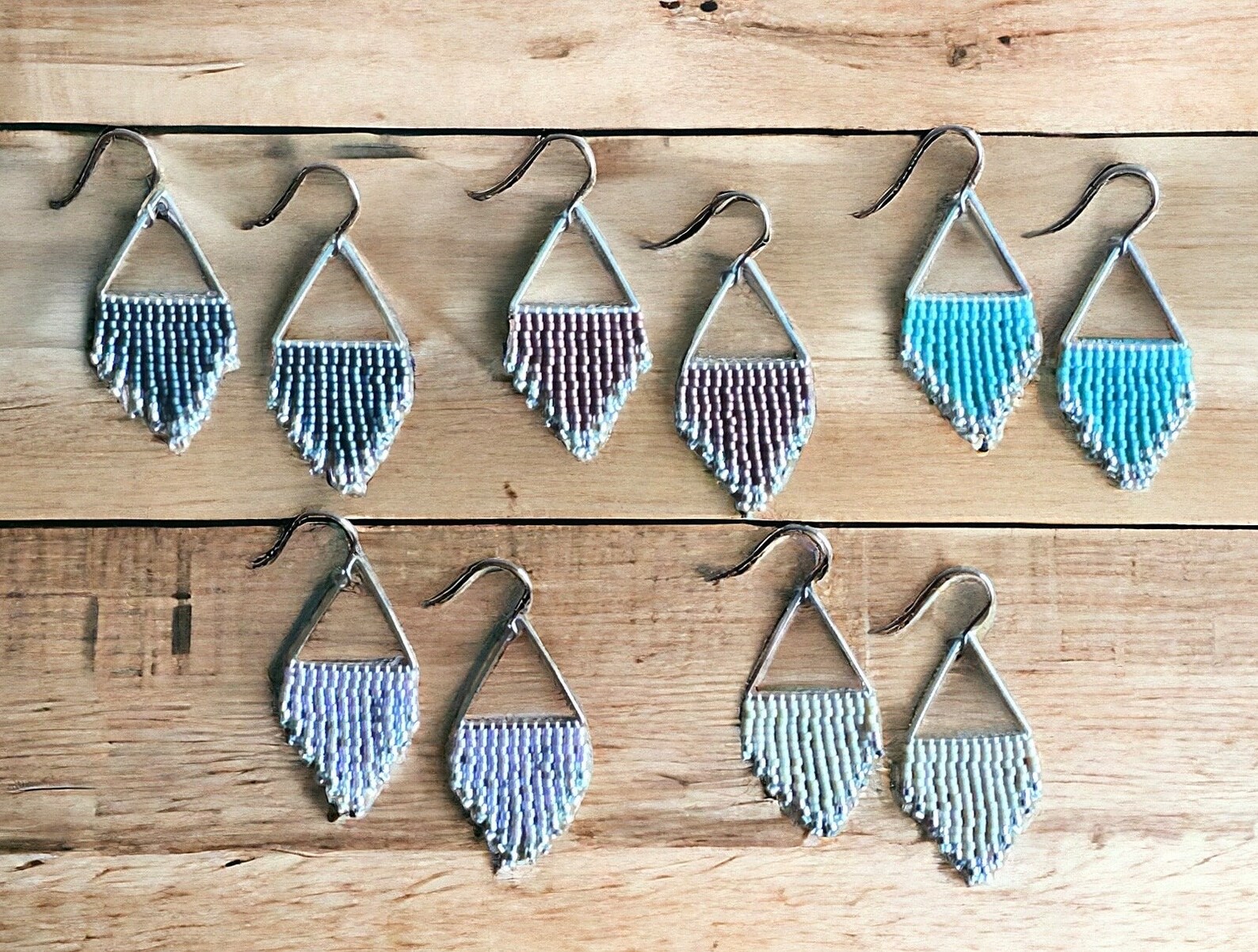 Mini Fringe Collection new silver Handwoven Beaded Earrings Brick ...