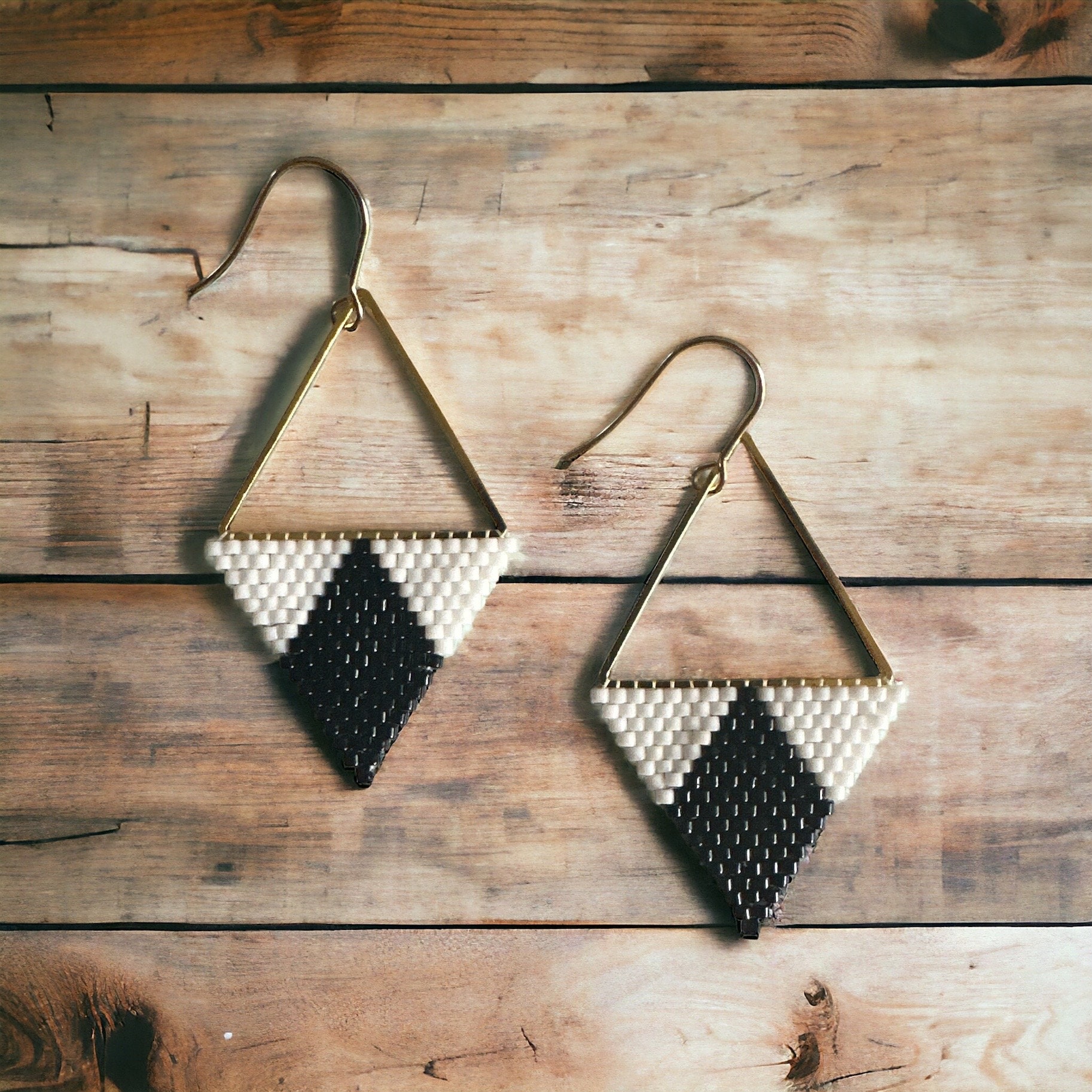 Triangle Beaded Earrings Handwoven Beaded Earrings Brick Stitch ...