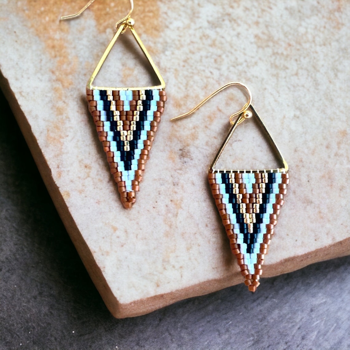 Long Triangle Beaded Earrings Handwoven Beaded Earrings Brick Stitch ...