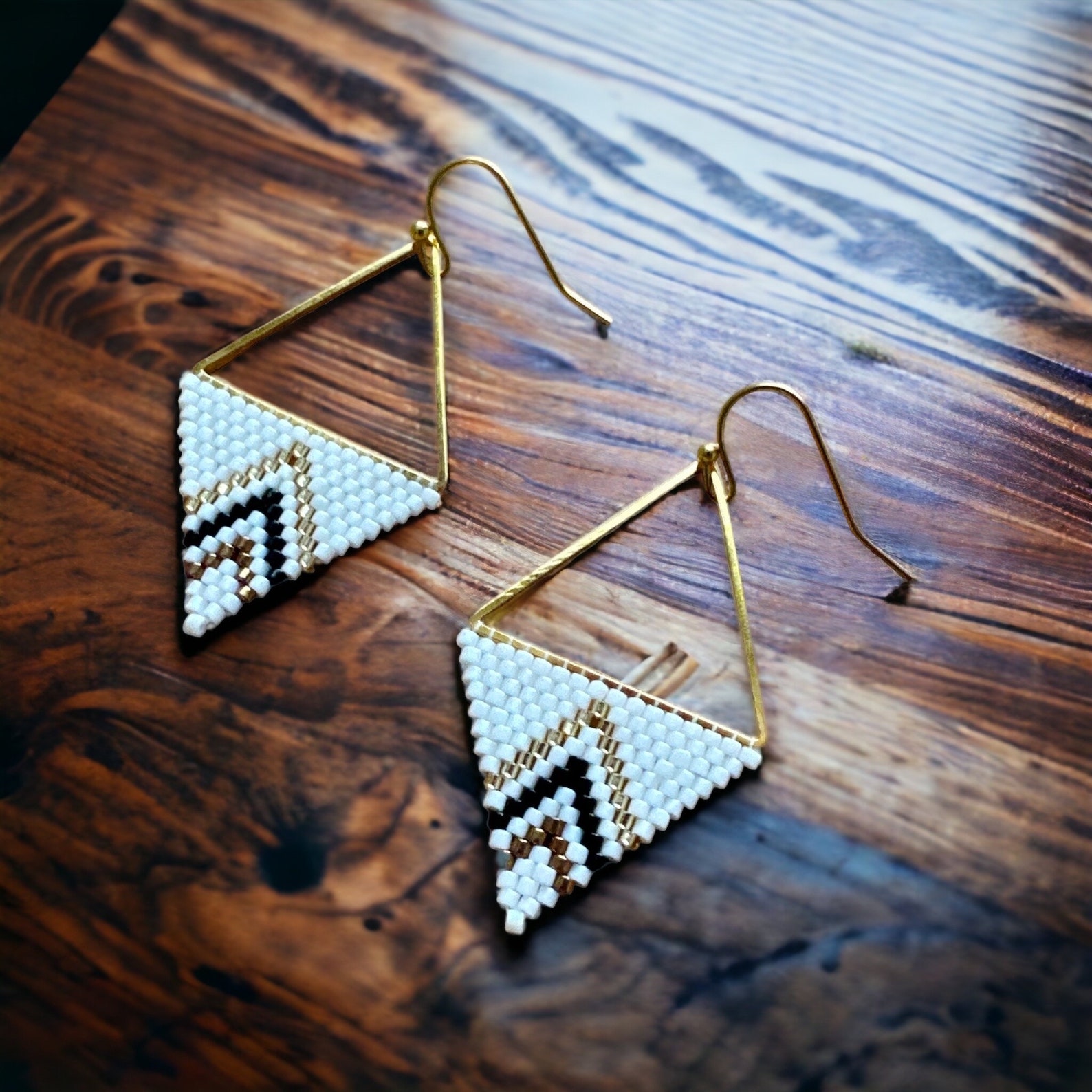 Triangle Beaded Earrings Handwoven Beaded Earrings Brick Stitch ...