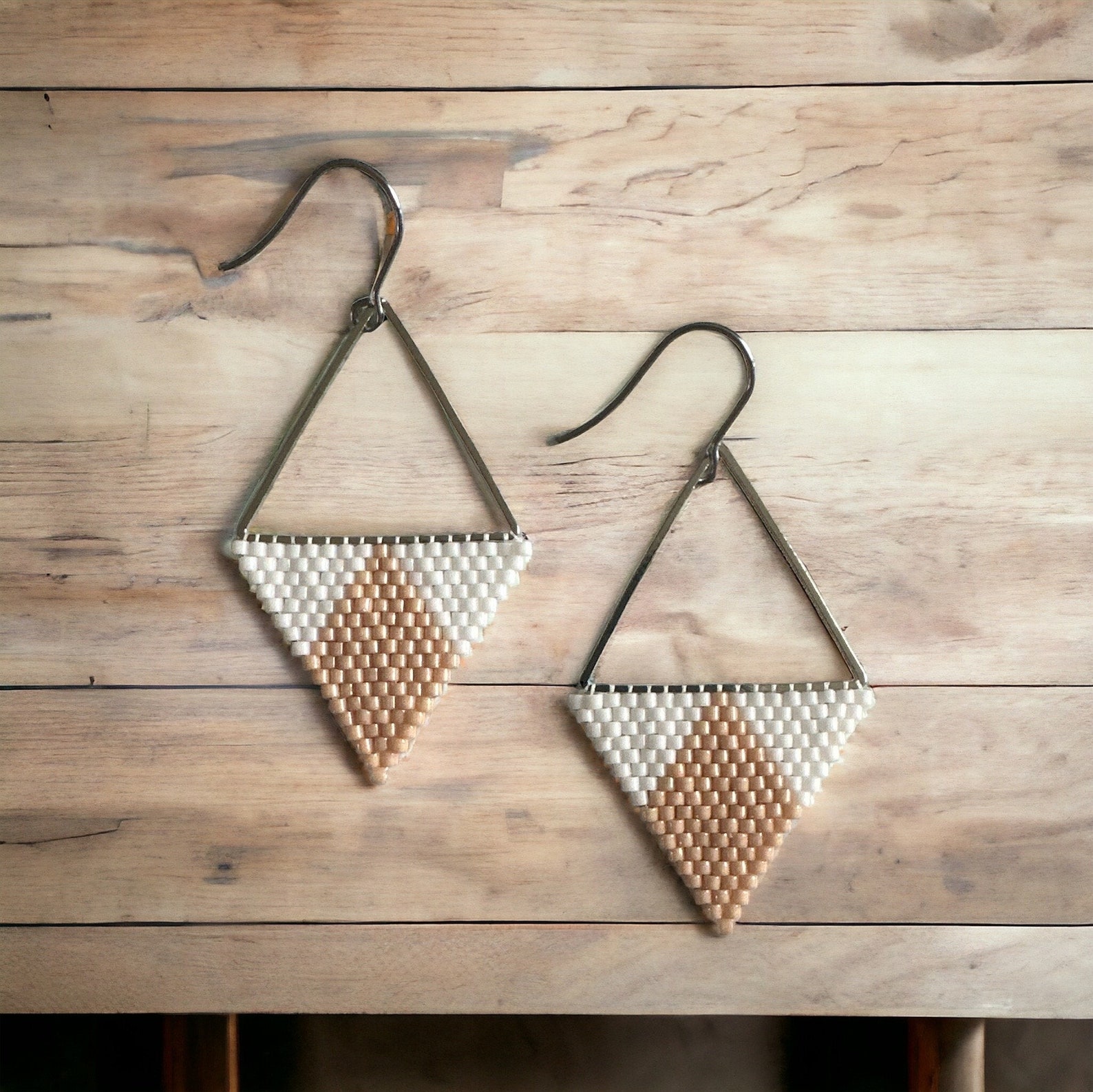 Triangle Beaded Earrings Handwoven Beaded Earrings Brick Stitch ...