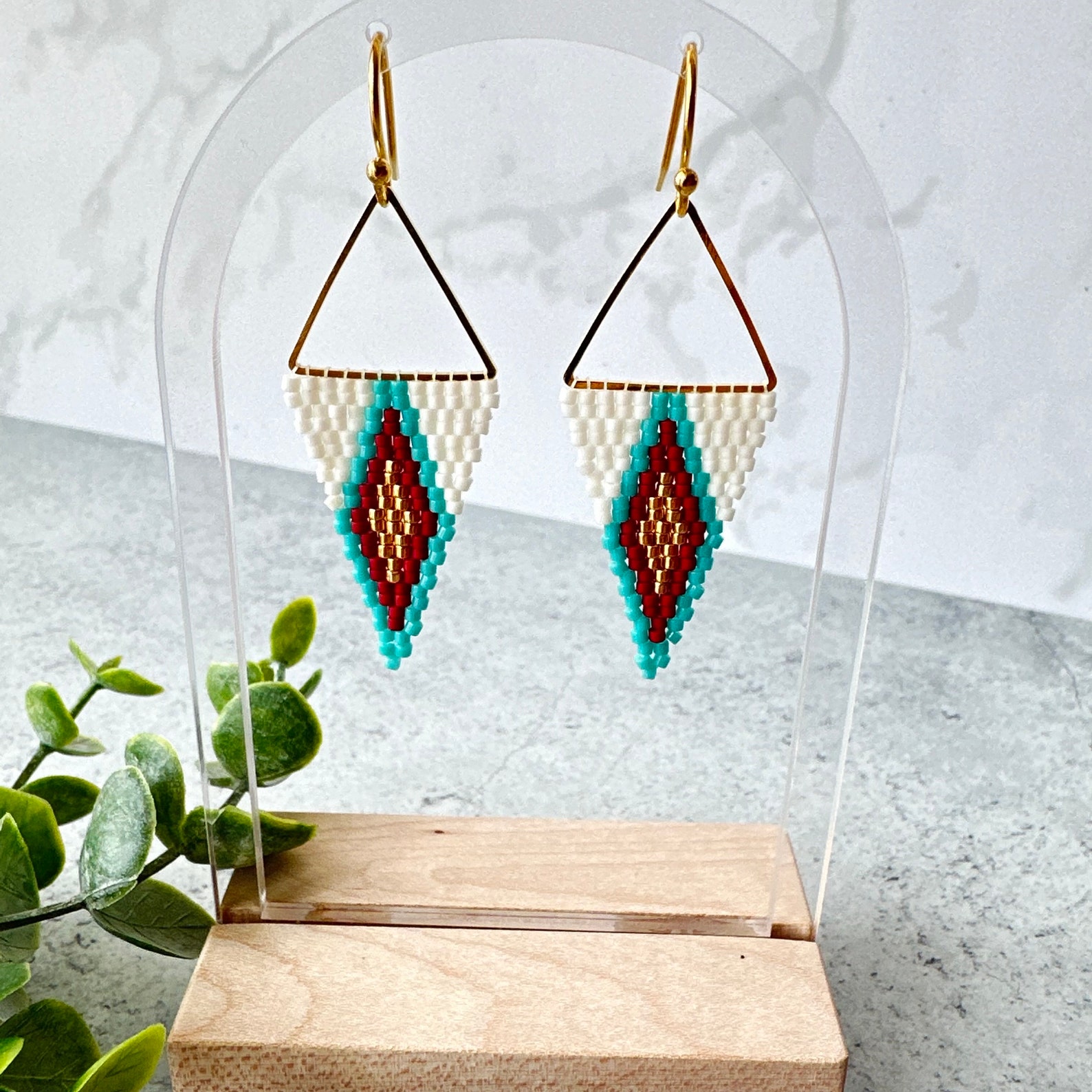 Long Triangle Beaded Earrings Handwoven Beaded Earrings Lightweight ...