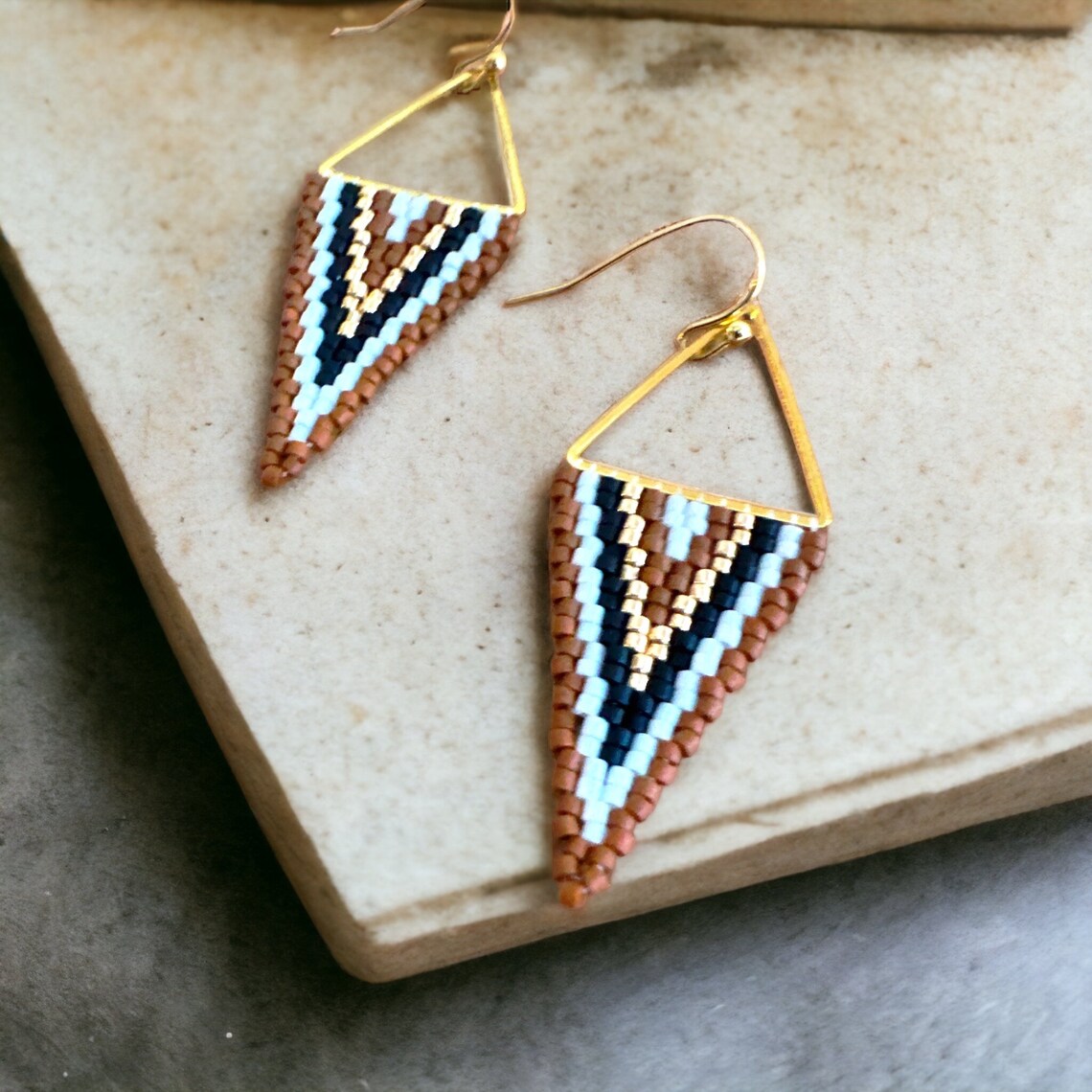 Long Triangle Beaded Earrings Handwoven Beaded Earrings Brick Stitch ...