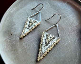 Long Triangle Beaded Earrings Handwoven Beaded Earrings Brick Stitch ...