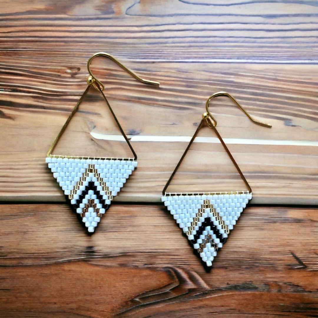 Triangle Beaded Earrings Handwoven Beaded Earrings Brick Stitch ...