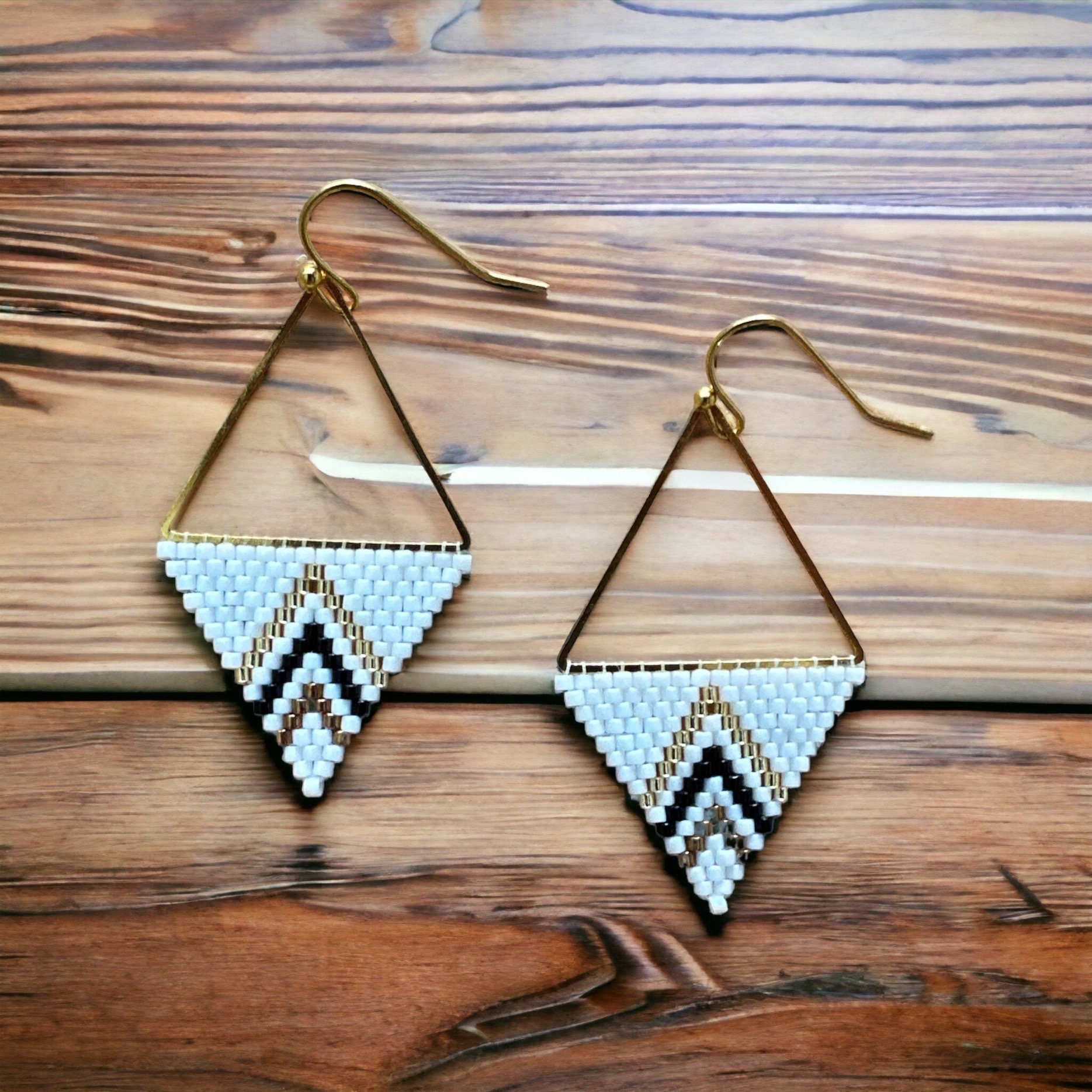 Triangle Beaded Earrings Handwoven Beaded Earrings Brick Stitch ...