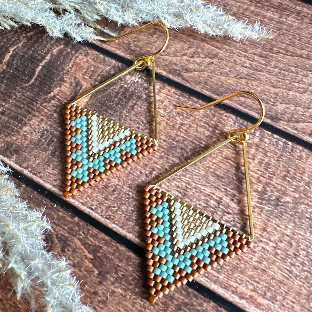 Triangle Beaded Earrings - Handwoven Beaded Earrings - Brick Stitch ...