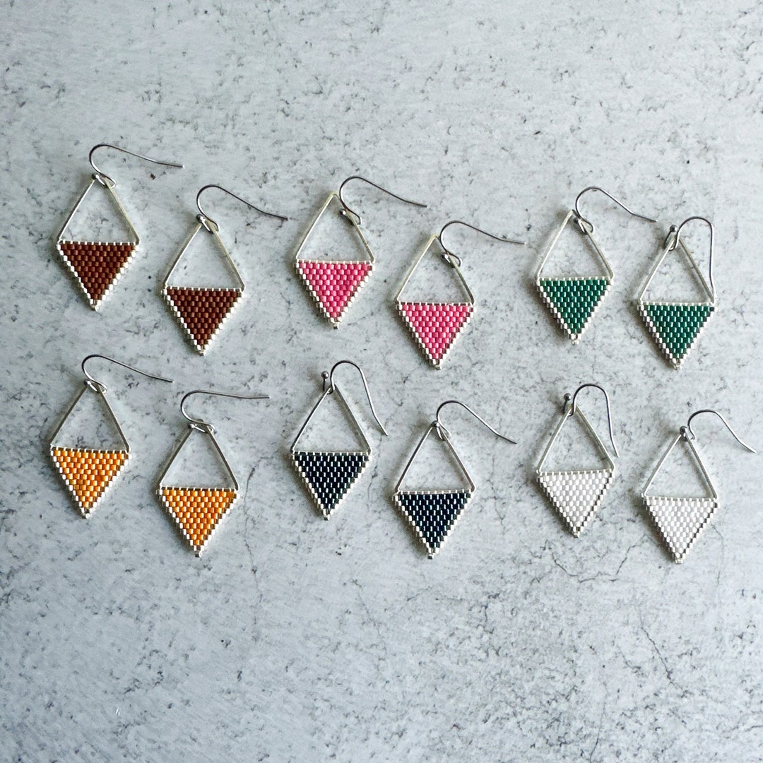 Mini Triangle Beaded Earring Collection (silver) - Handwoven Beaded ...