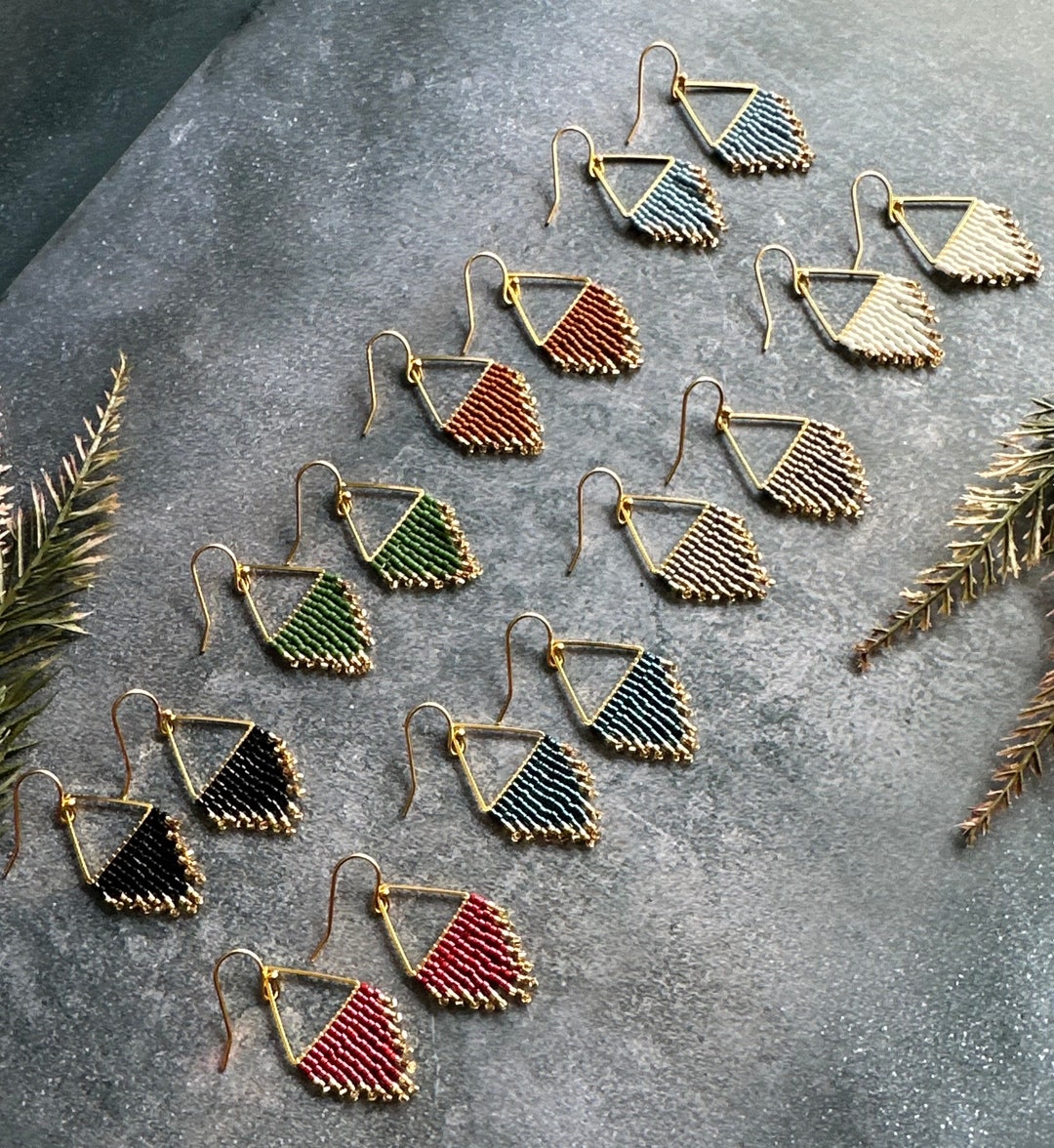 Mini Fringe Earring Collection gold Handwoven Beaded - Etsy