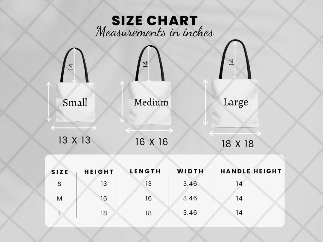 AOP Tote Bag Size Chart Printify Aop Tote Bag Mockup Size Comparison ...