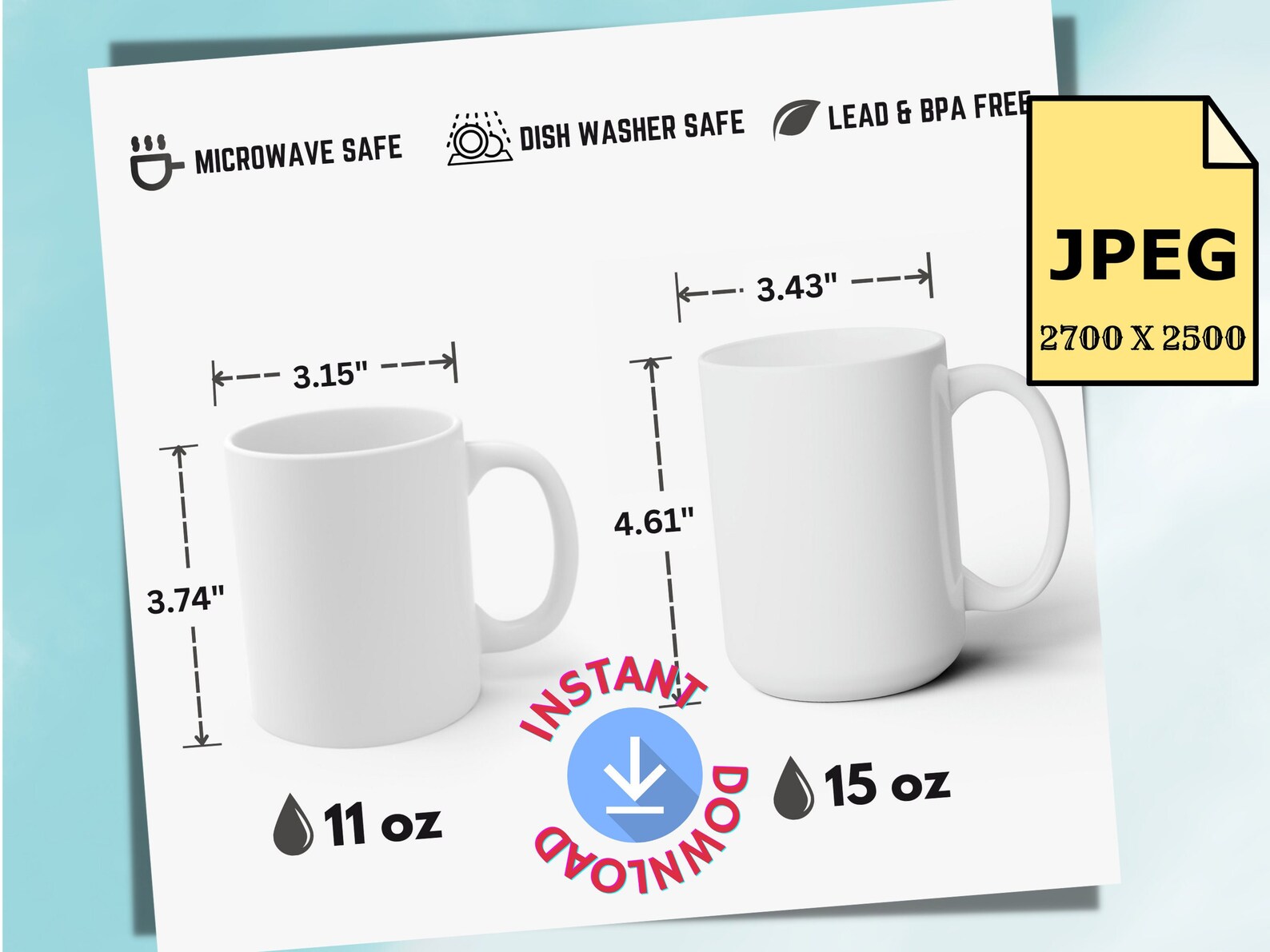 11 Oz and 15 Oz Mug Mockup Printify Mug Size Chart Ceramic Mug - Etsy