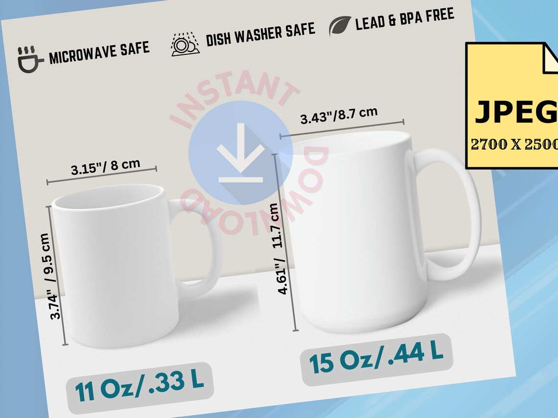 Mug Size Chart Mockup, 11oz 15oz, Printify Template (JPG Digital ...