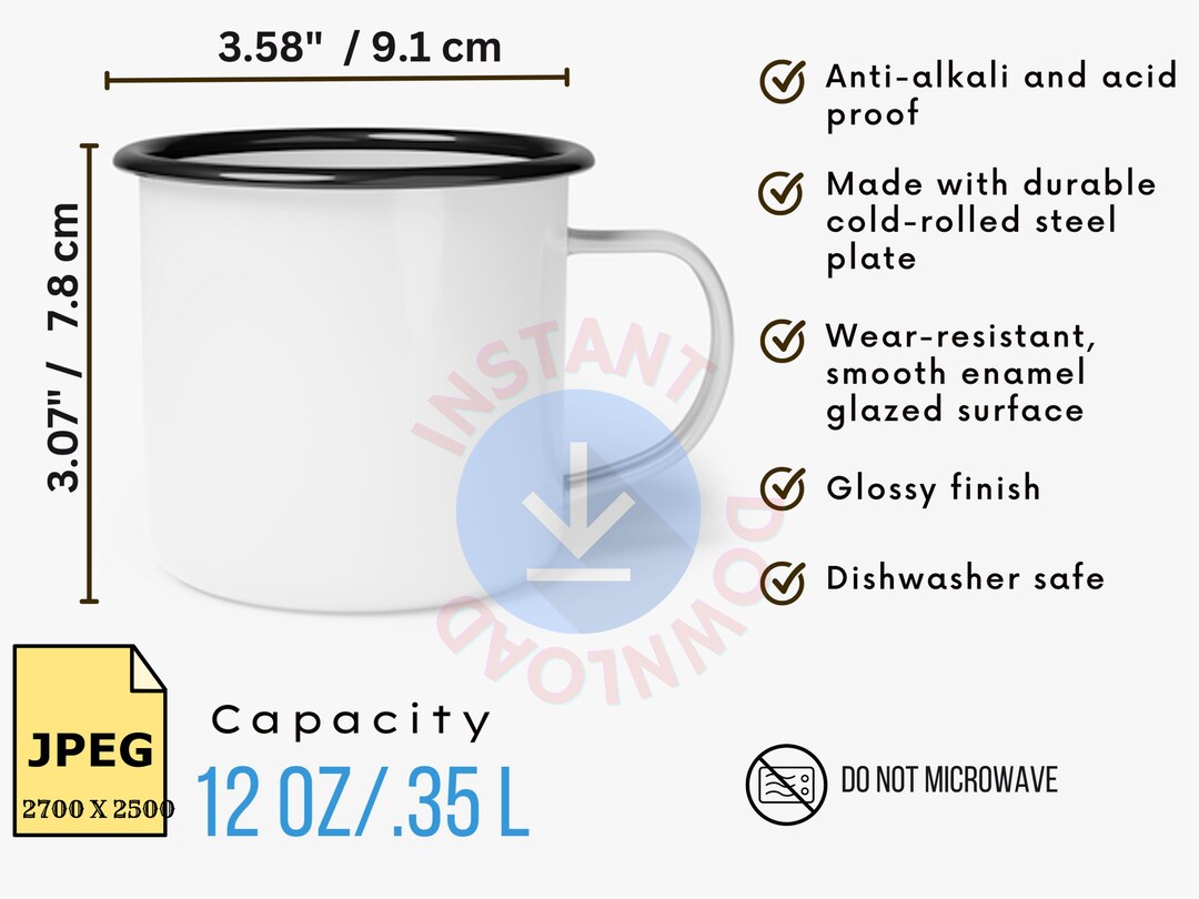 Camp Mug Size Chart Mockup 12oz Enamel Camp Mug ORCA Coating ,camp Fire Mug Mockup , 12oz Enamel ...