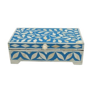Hand-crafted Blue Inlay Jewelry Box: Floral Geometric Keepsake - Etsy