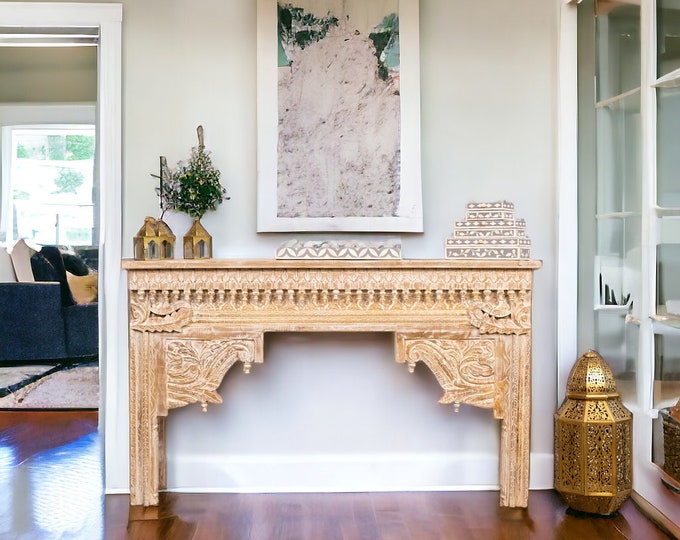 Hand-carved Solid Wood Traditional Exotic Styled Console Table Natural Finish 57" Long Sofa ...