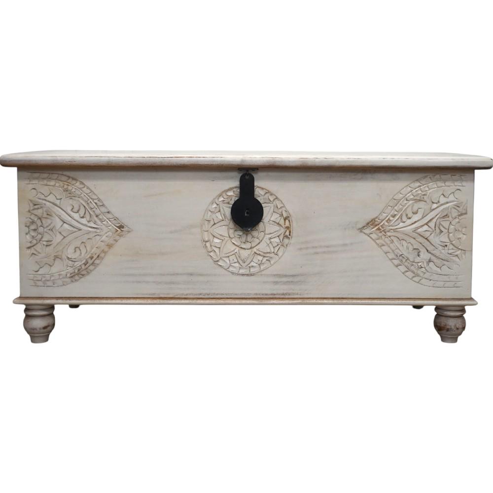 Hand-carved Mango Wood Storage Trunk: Whitewash Finish - Etsy