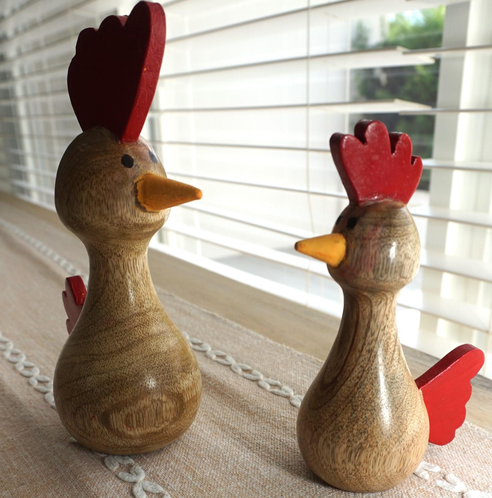 Set of 2 Hand-crafted Wooden Roosters an Adorable Rustic Accent for ...