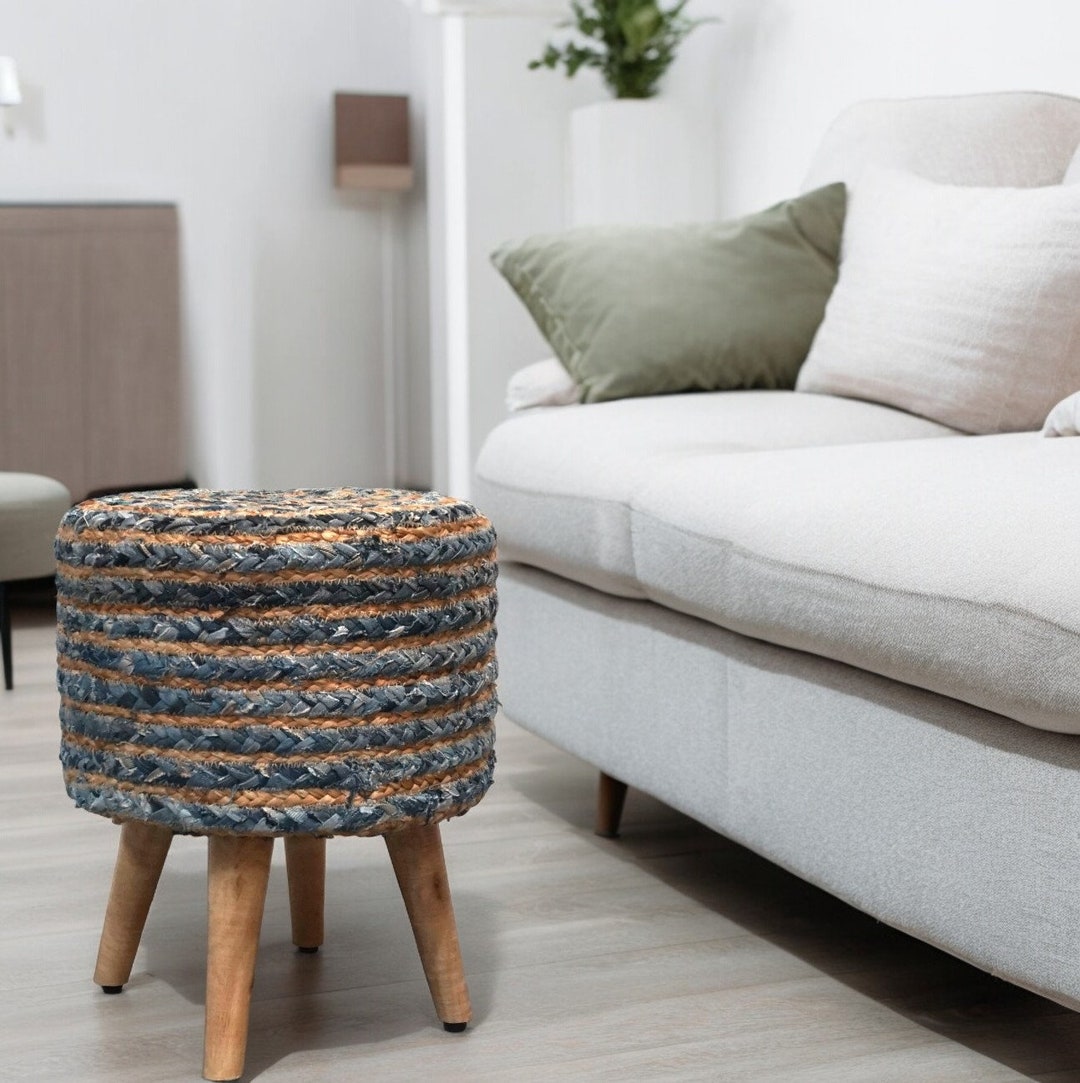 Hand-crafted Jute and Upcyled Denim Foot Stools Limited Stock! 14x17.5 ...