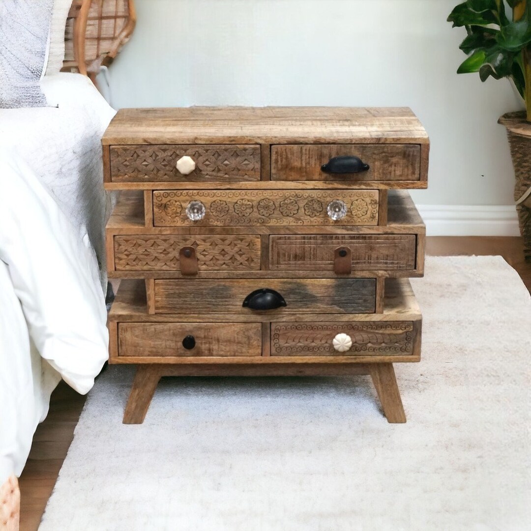 Hand-crafted Solid Wood Multi-drawer Side Table/nightstand Unique ...