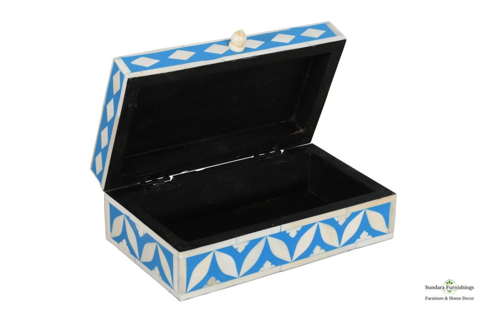 Hand-crafted Blue Inlay Jewelry Box: Floral Geometric Keepsake (9x5x3 ...