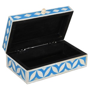 Hand-crafted Blue Inlay Jewelry Box: Floral Geometric Keepsake (9x5x3 ...