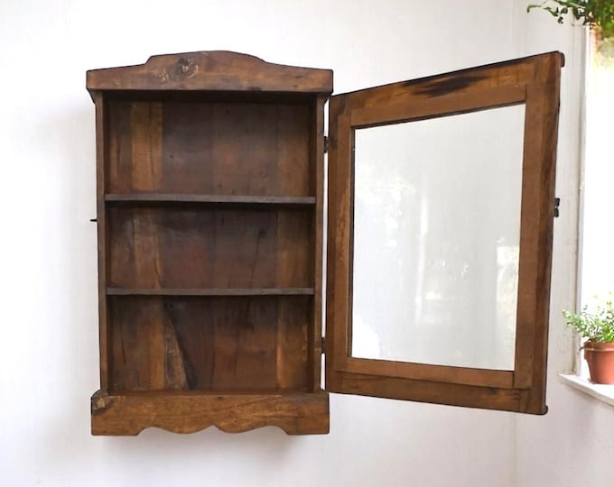 Vintage Farmhouse Wood Spice Cabinet: Rustic Glass Door Cupboard - Etsy