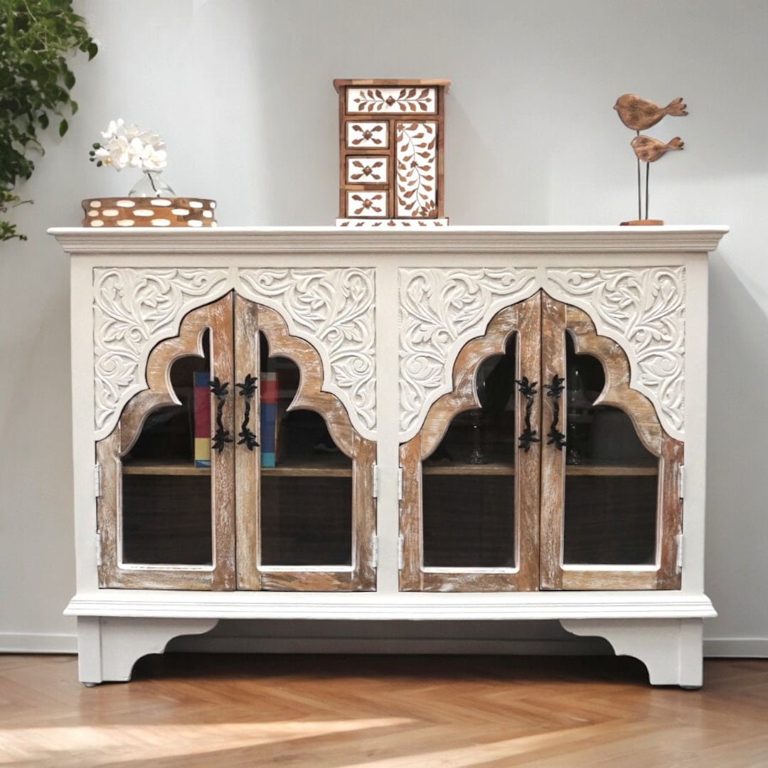 Hand-crafted Solid Wood Arched Buffet Cabinet Sideboard Credenza ...