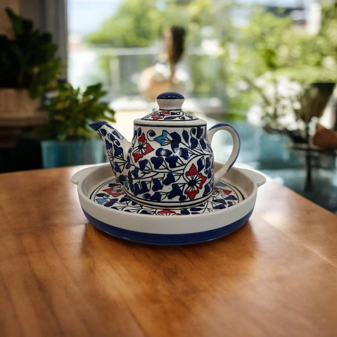Hand-painted Ceramic Teapot Set: Small Floral Teapot & Tray - Etsy