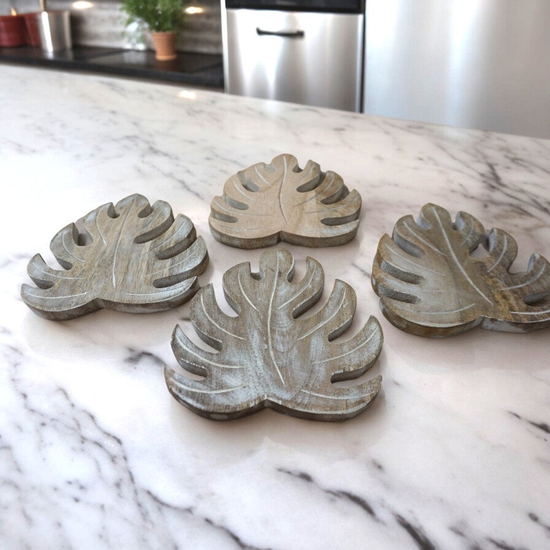 Mango Wood Leaf Trivets: Artisan Hot Plate Set of 4 - Etsy