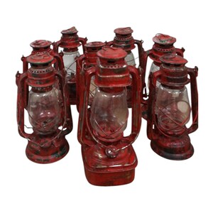 Red Vintage Hurricane Lantern: Rustic Farmhouse Oil Lamp Decor - Etsy