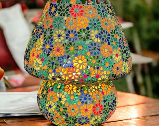 Unique Hand-crafted Glass Mosaic Floral Mushroom Lamp - Limited Stocks ...