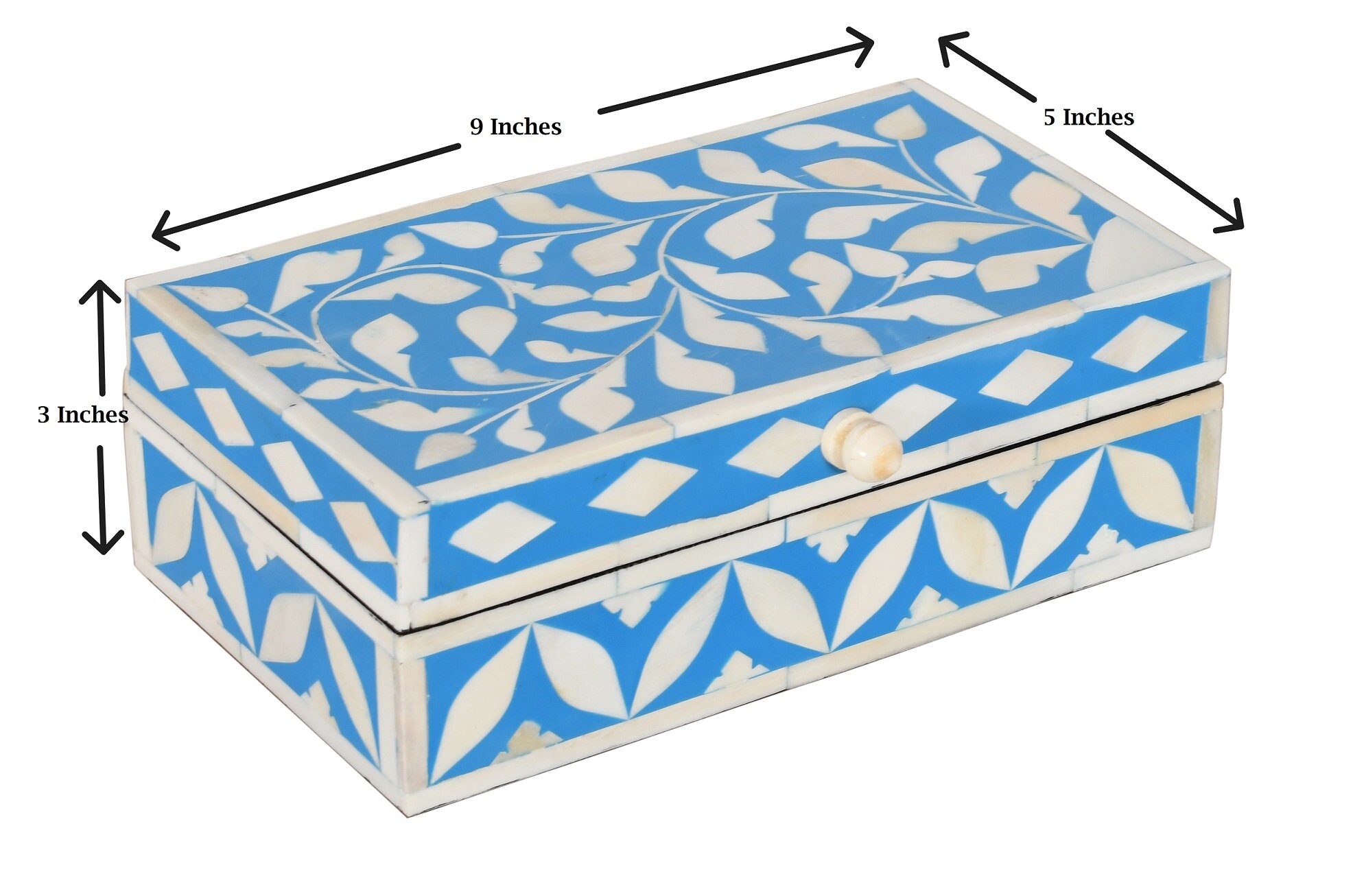 Hand-crafted Blue Inlay Jewelry Box: Floral Geometric Keepsake (9x5x3 ...