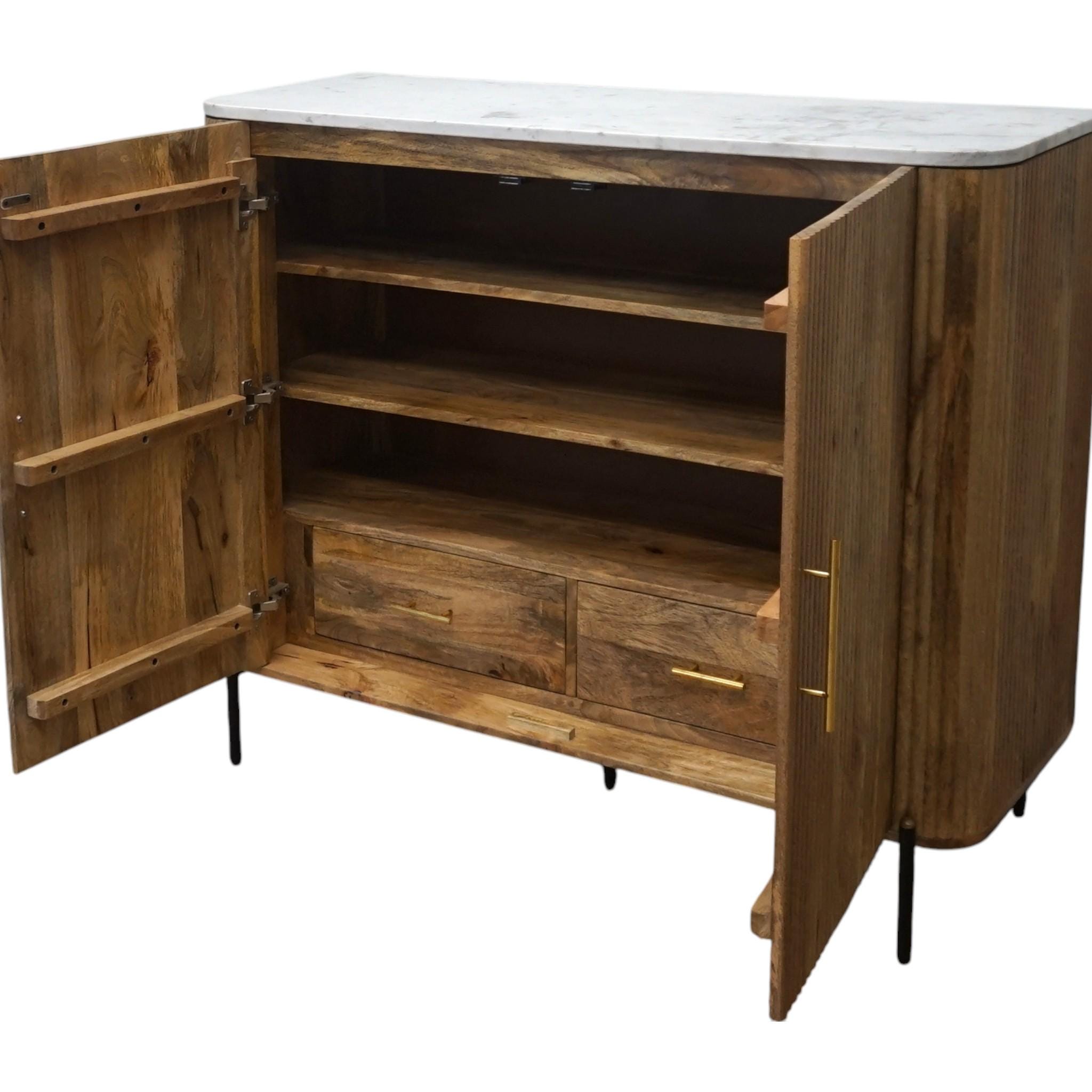 Natural Fluted Mango Wood Sideboard With a Marble Top - Etsy